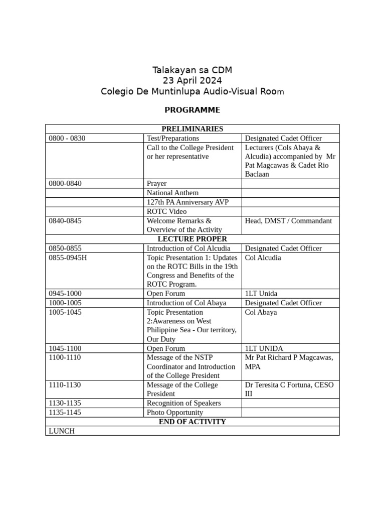 Talakayan Sa CDM Program | PDF