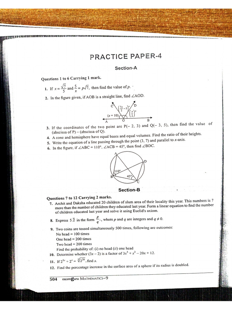 Practice Paper 4 Maths Class 9 | PDF
