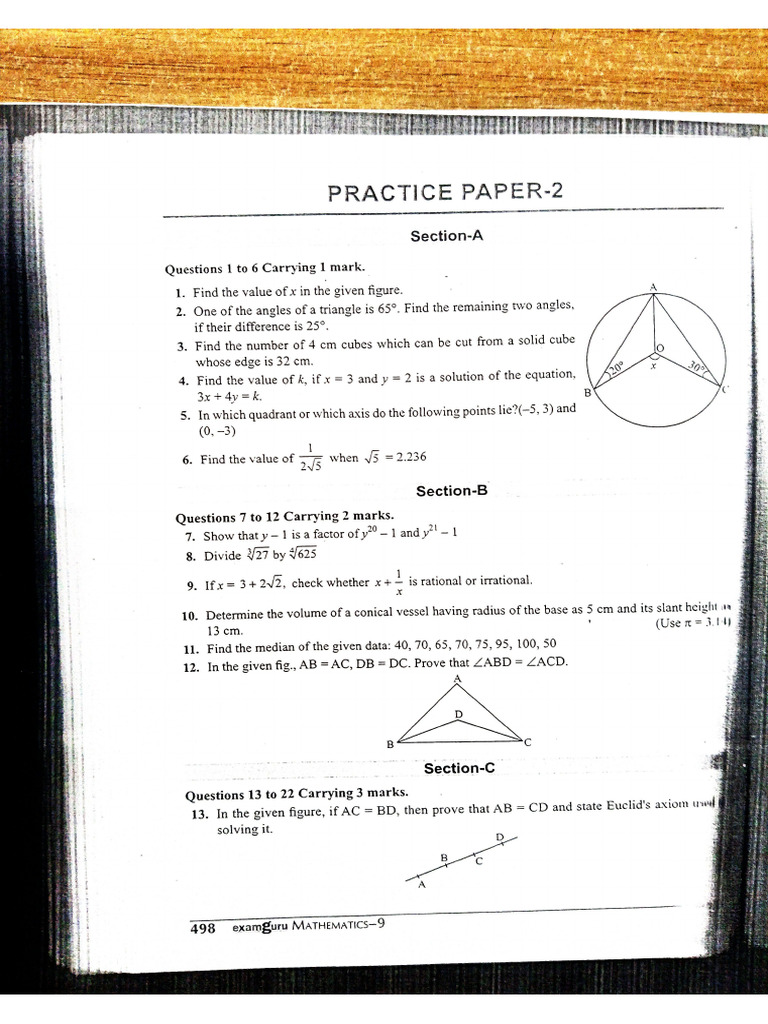 Practice Paper 2 Maths Class 9 | PDF