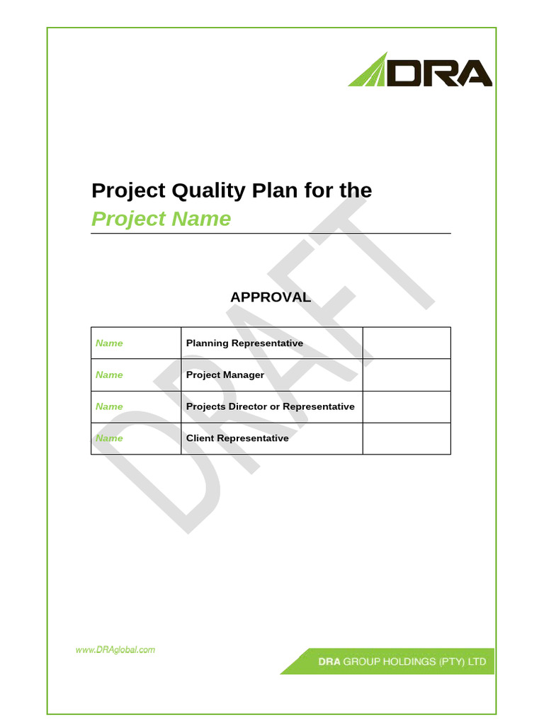 DRA GRO HQC PR 001 Project Quality Plan | PDF