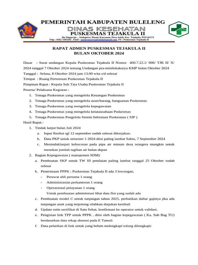 Notulen Rapat OKT 24 | PDF