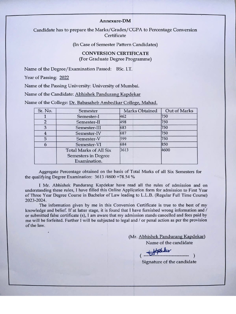 Conversion and Marksheet | PDF