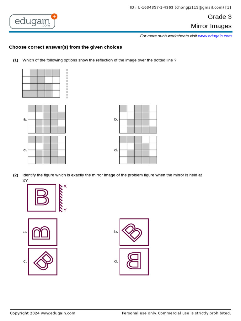 Grade3-Edugain Mirror Image | PDF