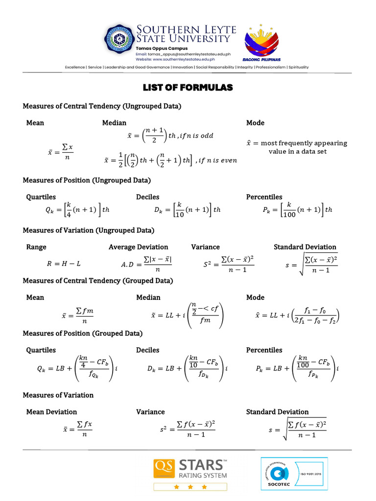 List of Formulas For MIDTERM | PDF