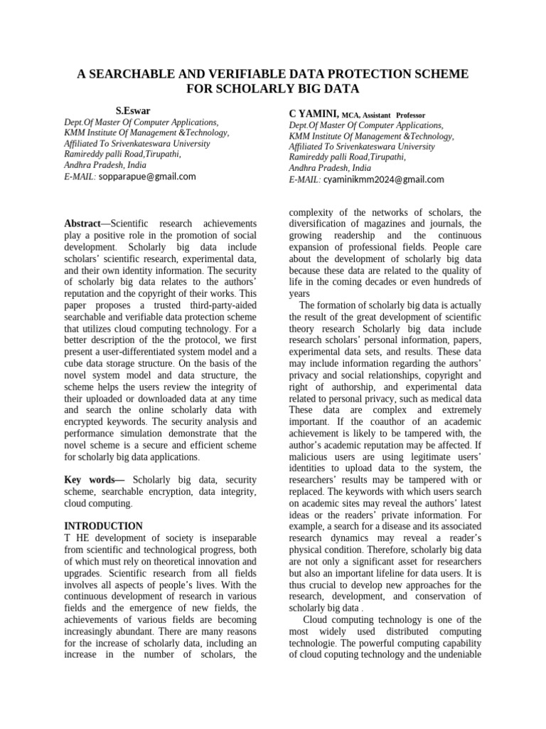 A Searchable and Verifiable Data Protection Scheme For Scholarly Big ...