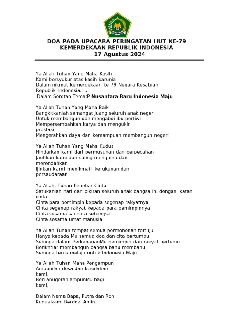 Doa HUT RI Ke 79 | PDF