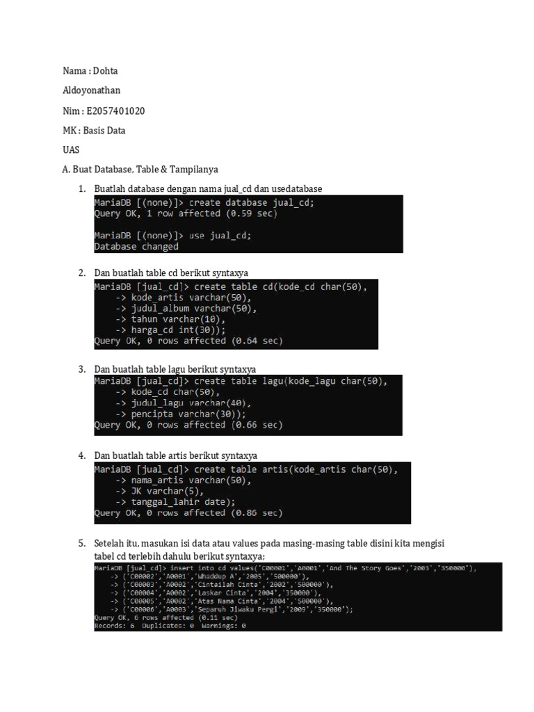 UAS Basis Data Dohta Aldoyonathan - E2057401020 | PDF