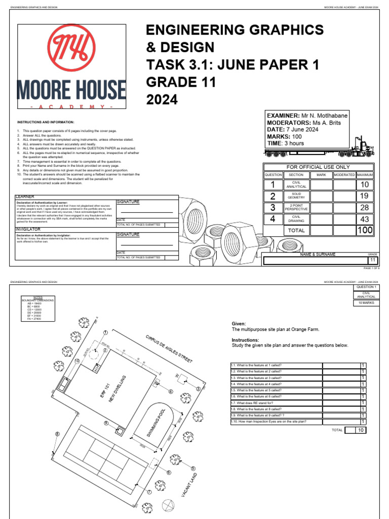 Grade 11 Engineering Graphics Exam 2024 | PDF