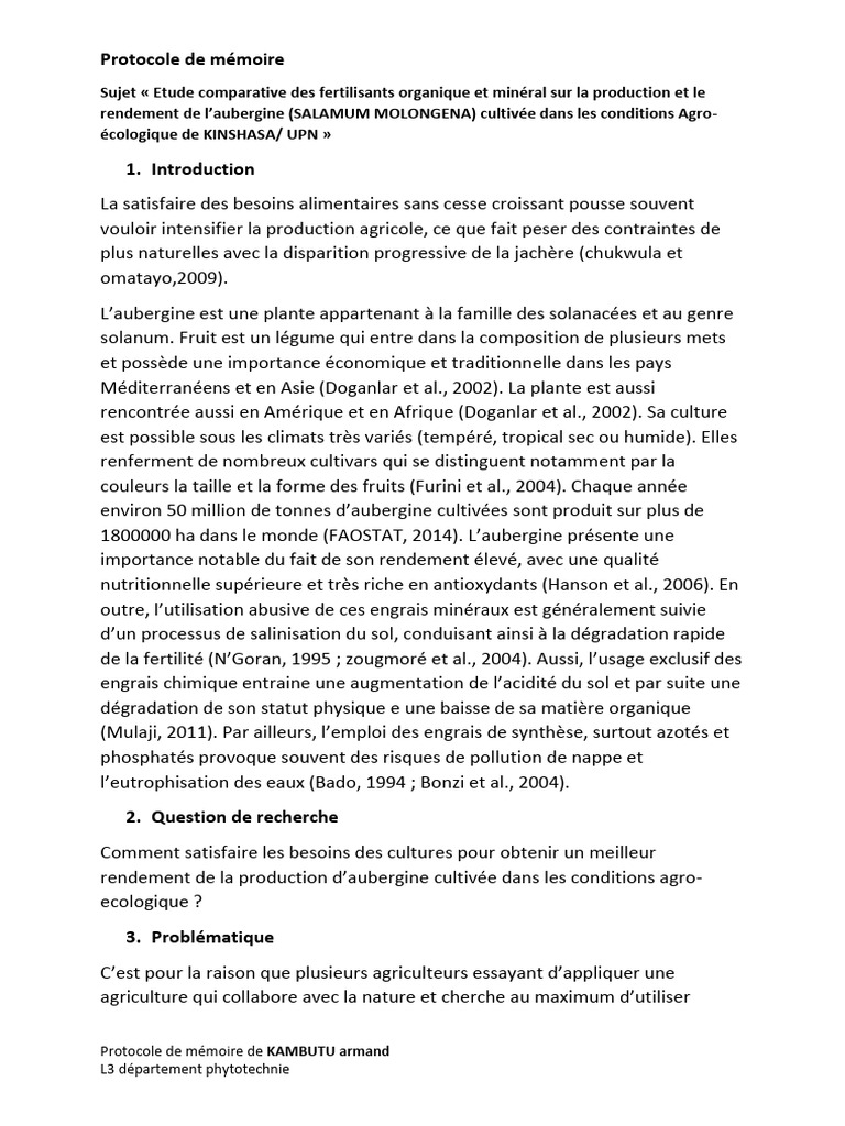Protocole de Mémoire | PDF