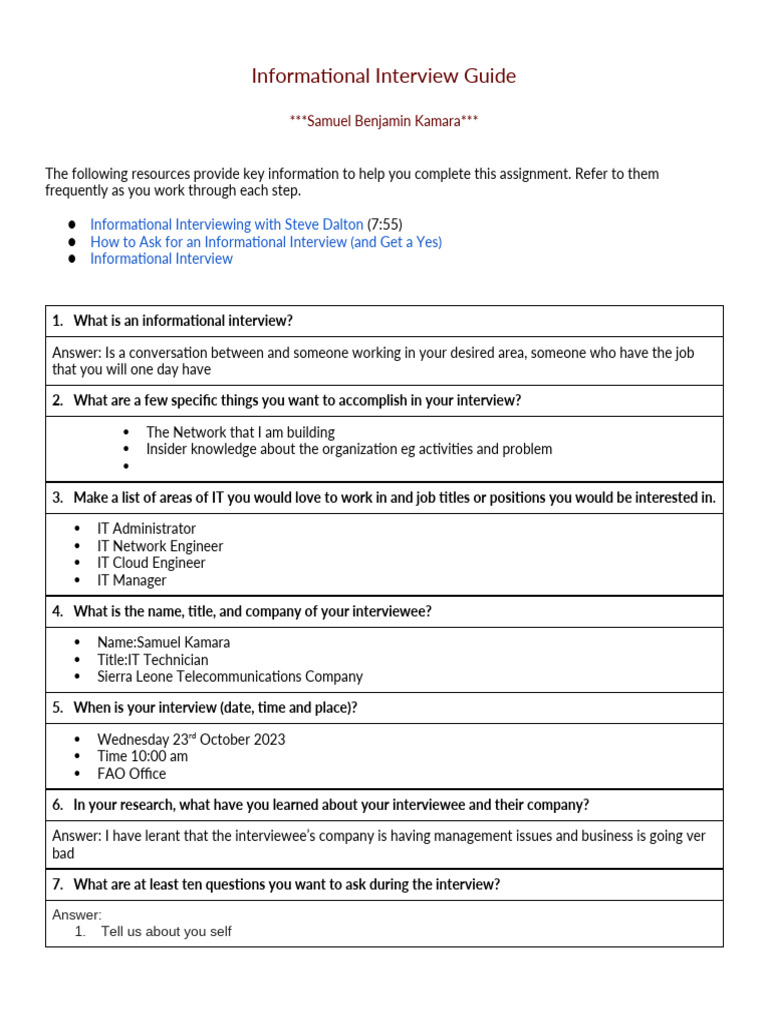 Informational Interview Guide | PDF