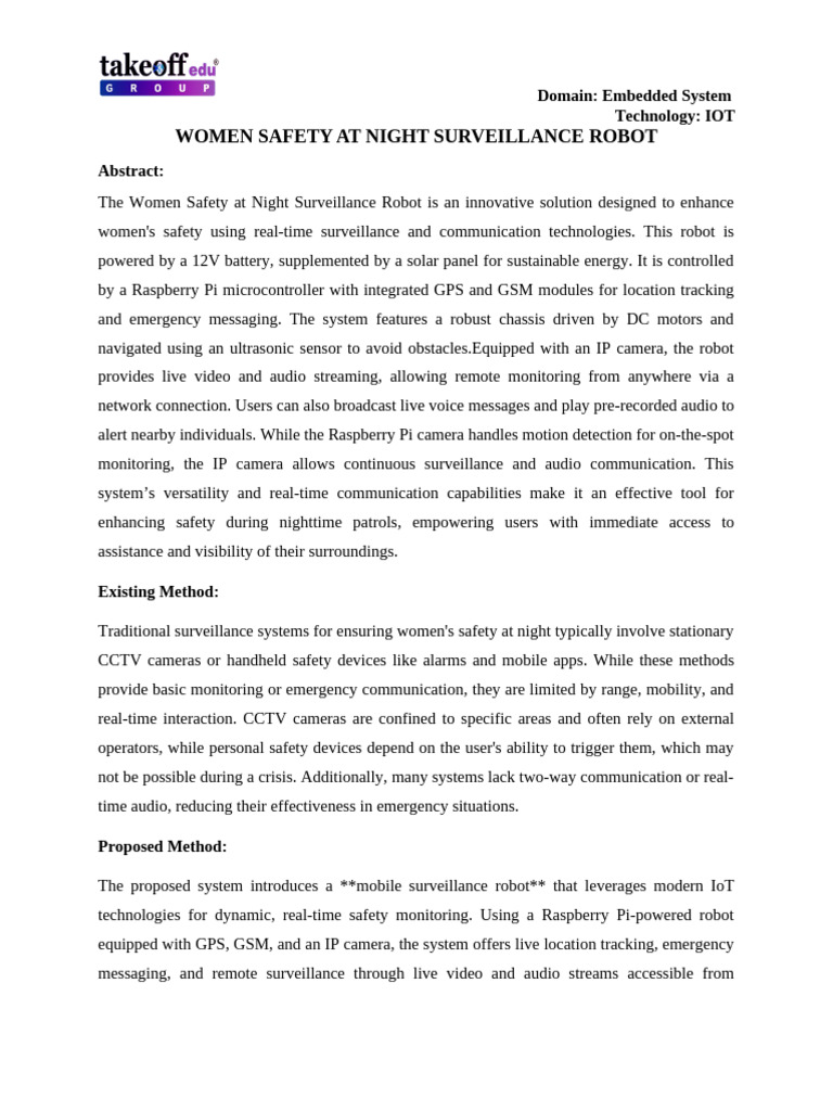 Women Safety at Night Surveillance Robot | PDF