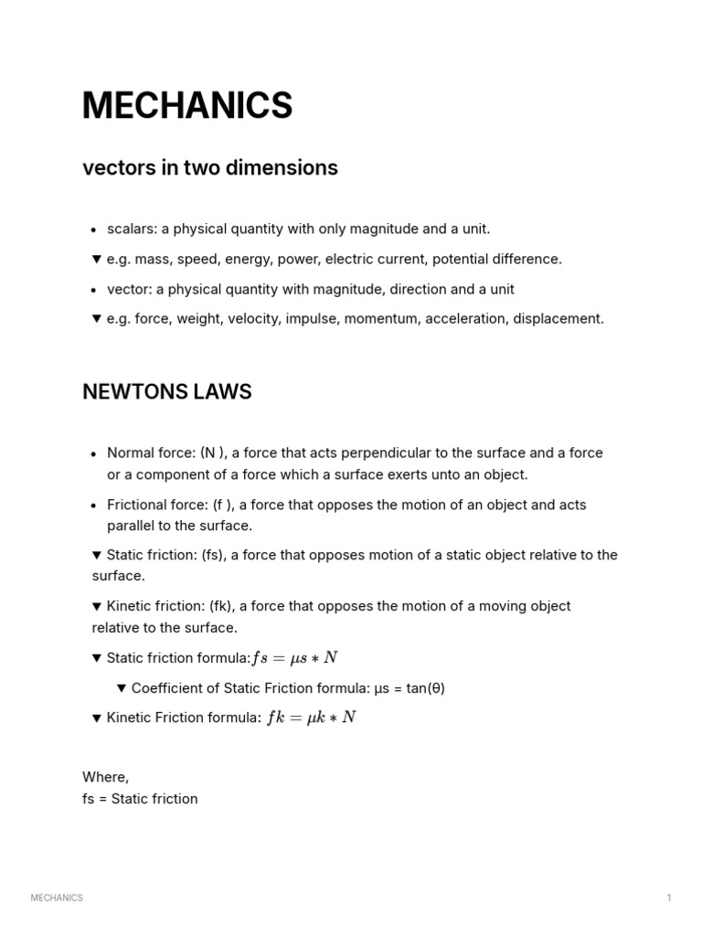 MECHANICS. PHYSICS NOTES( ‿ ) | PDF