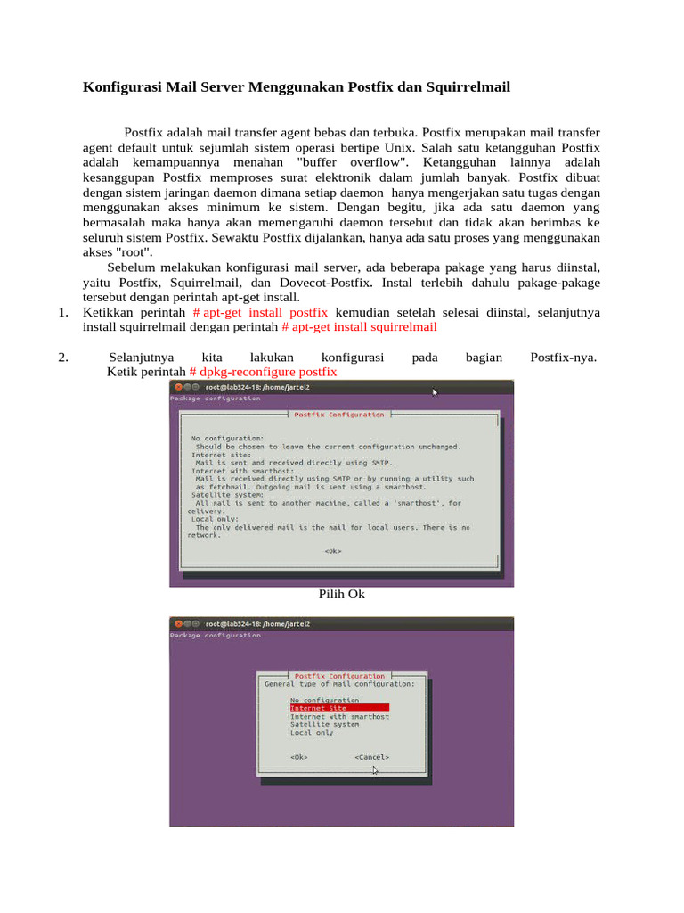 Konfigurasi Mail Server Menggunakan Postfix Dan Squirrelmail | PDF