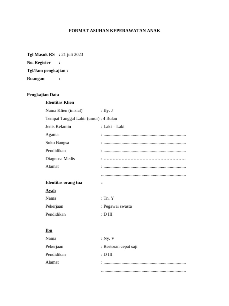 Format Asuhan Keperawatan Anak | PDF | Wellness