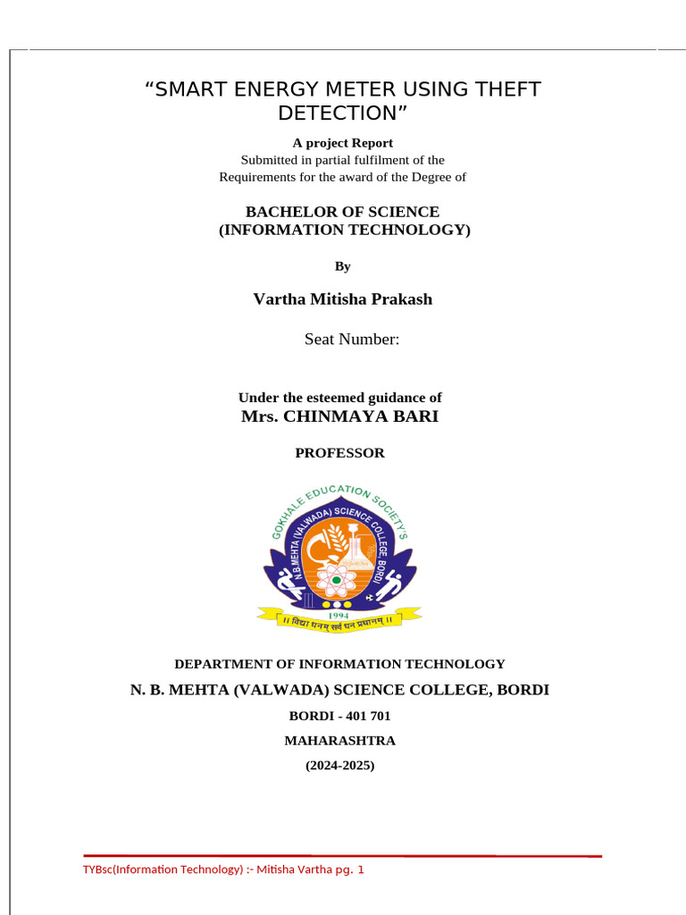Smart Energy Meter With Theft Detection Final Project | PDF
