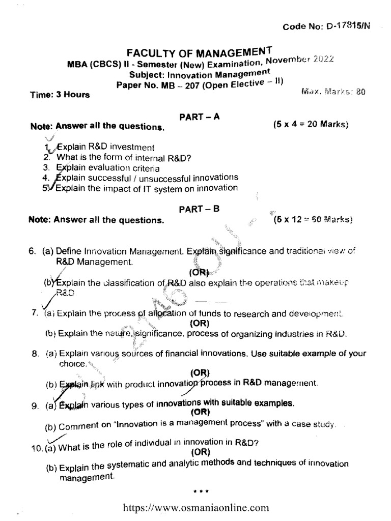 Mba 2 Sem Innovation Management D 17815 Nov 2022 | PDF