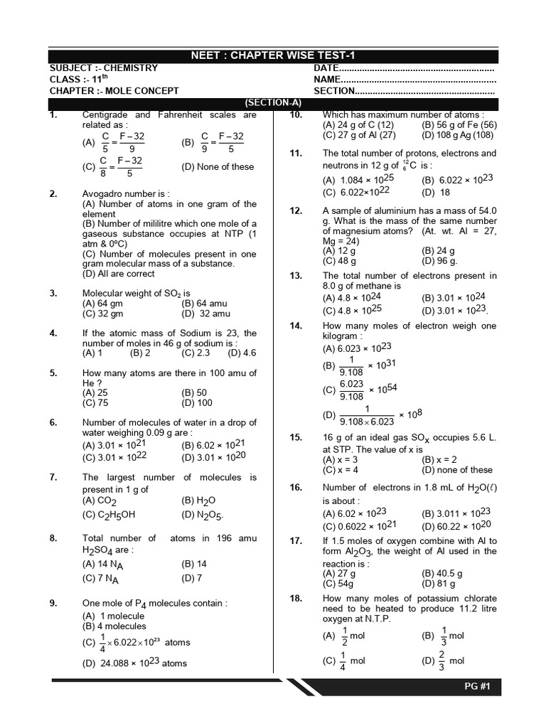 1-MOLE CONCEPT QUESTION | PDF
