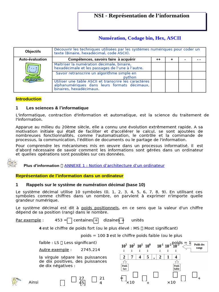 1.numeration & Codage de L - Information | PDF