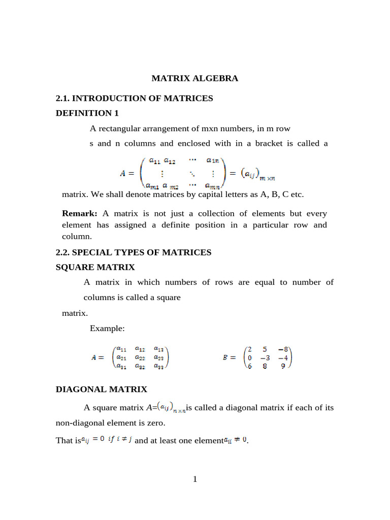 MATRIX ALGEBRA | PDF MATRIX ALGEBRA | PDF