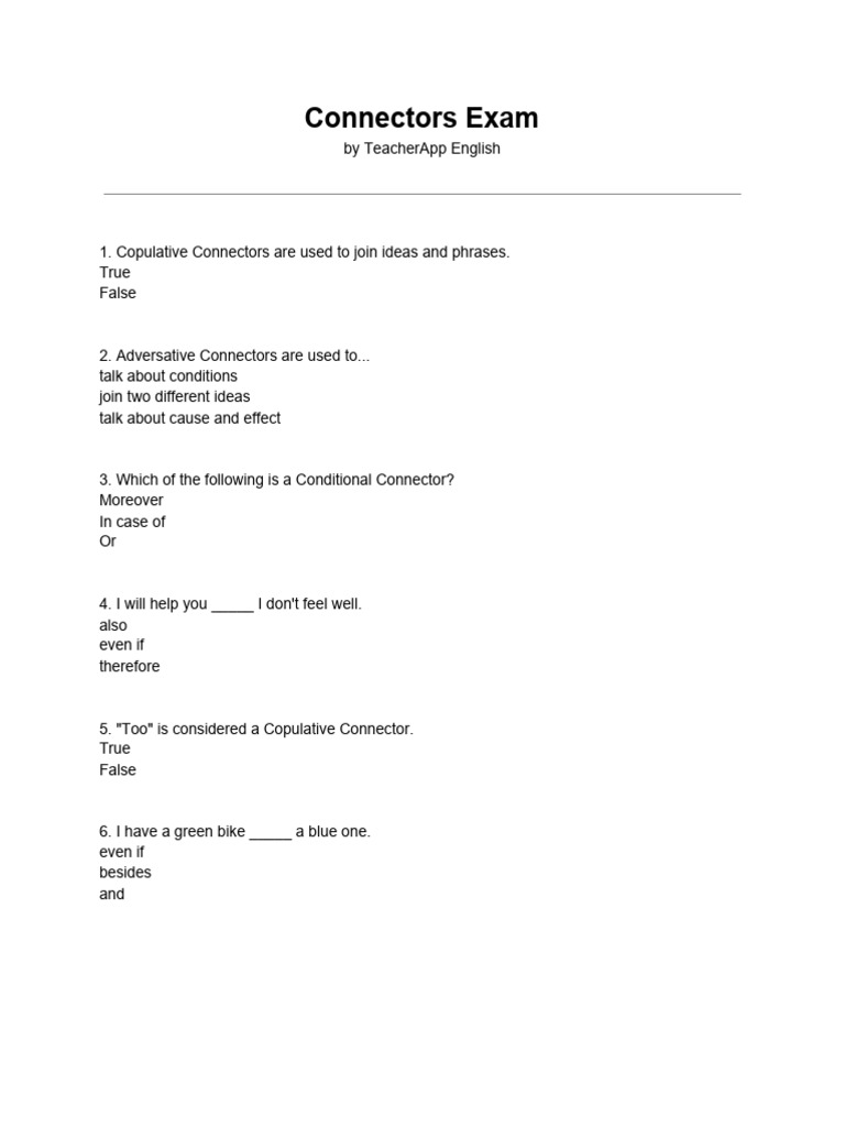 Connectors Exam | PDF