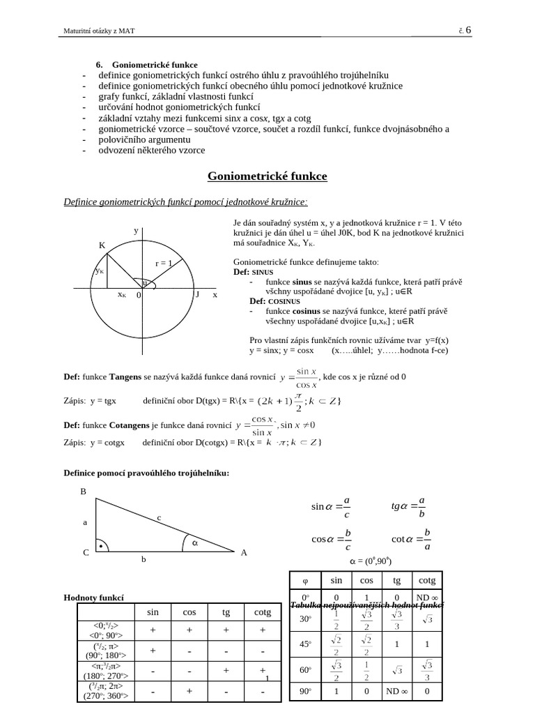 04 Mat-Goniometrické Funkce - Kopie | PDF