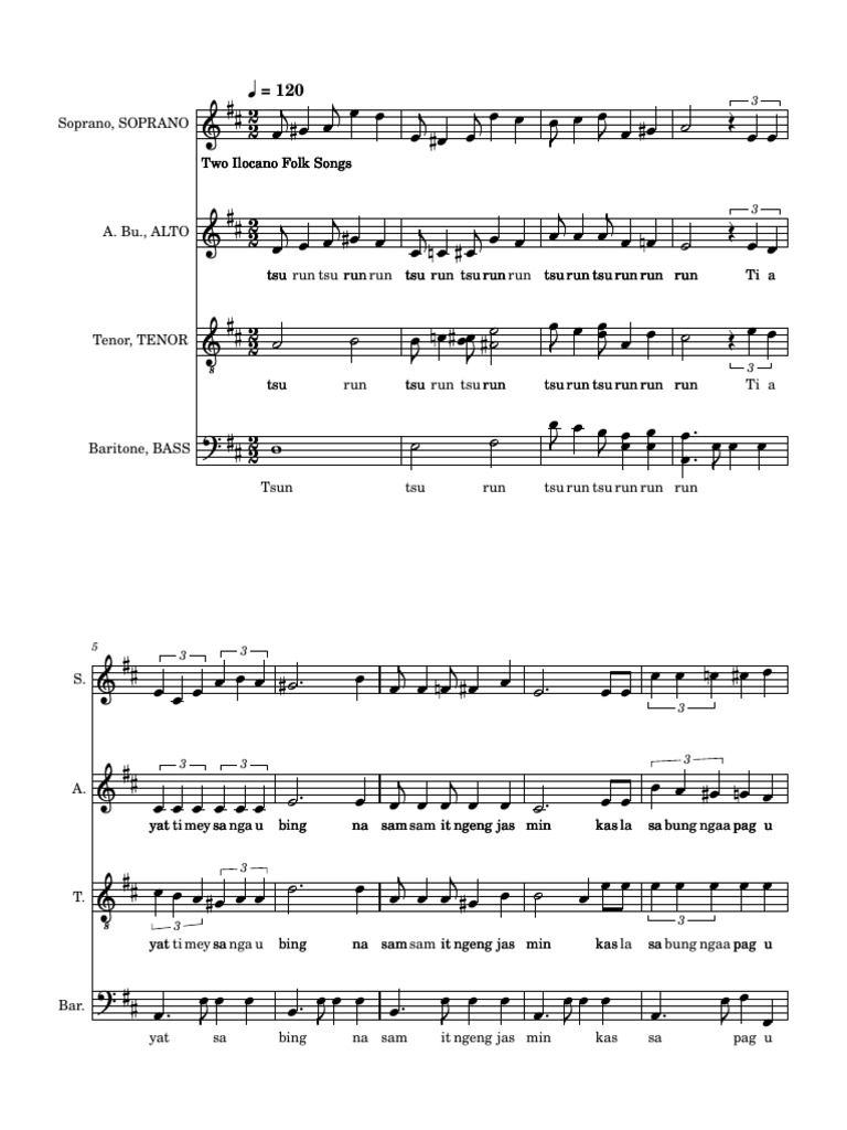 2 Ilocano Folk Songs SATB Traditional Obiso Ti Ayat Ti Meysa Nga Ubing Pong Pong Guinapong | PDF