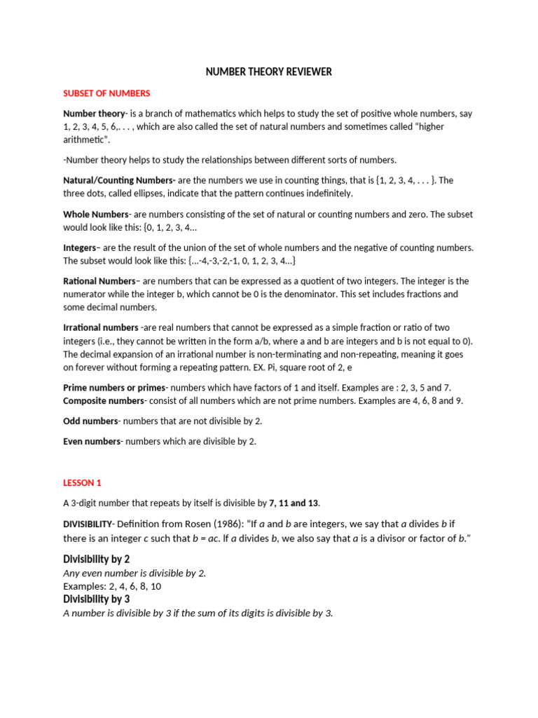 Number Theory Reviewer | PDF