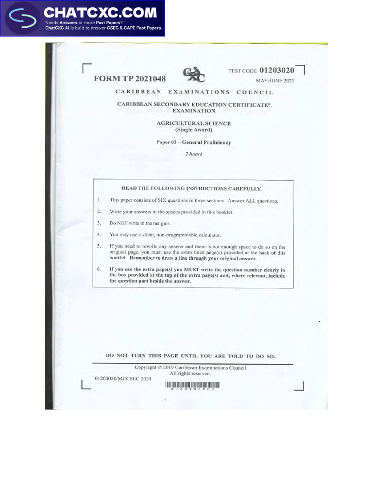 CSEC Agricultural Science P2 2021 | PDF
