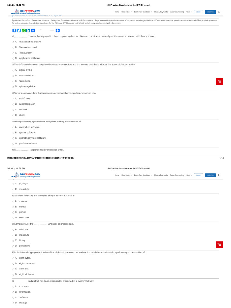 50 Practice Questions For The ICT Olympiad | PDF