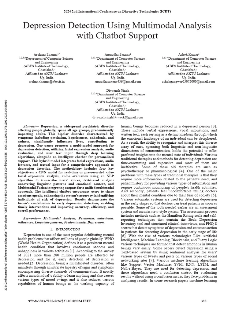 Depression Detection Using Multimodal Analysis With Chatbot Support