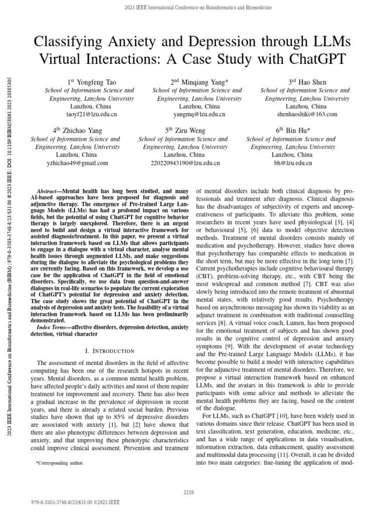 Classifying Anxiety and Depression Through LLMs Virtual Interactions A Case Study With ChatGPT ...