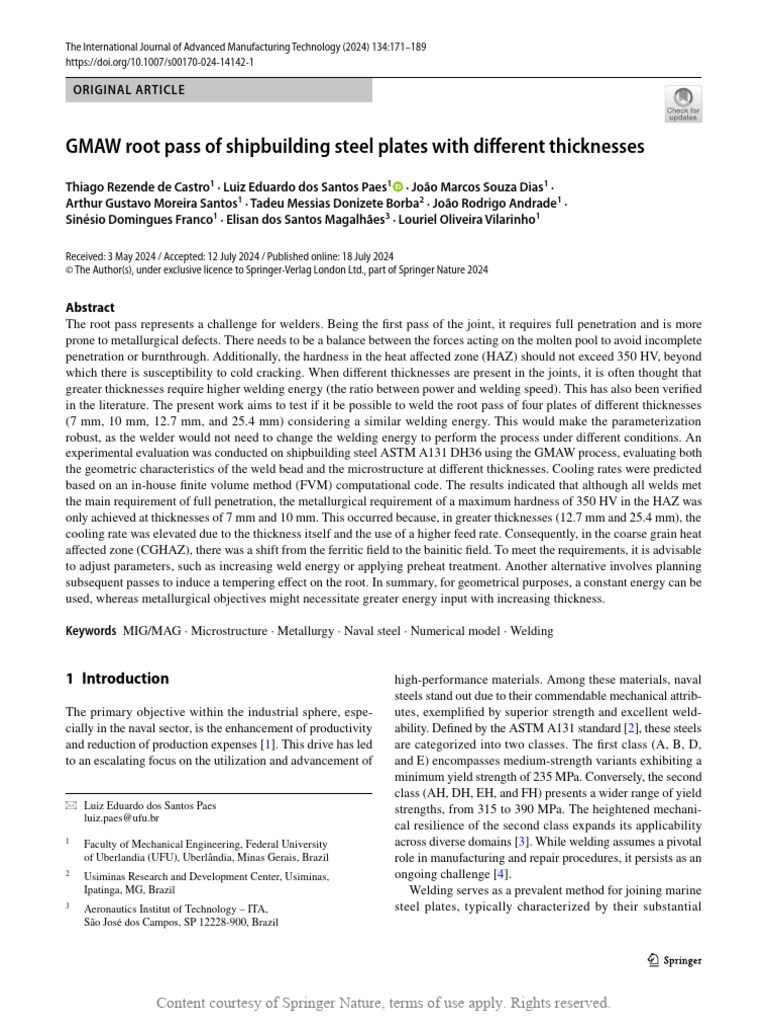 GMAW Root Pass of Shipbuilding Steel Plates With D | PDF | Welding ...