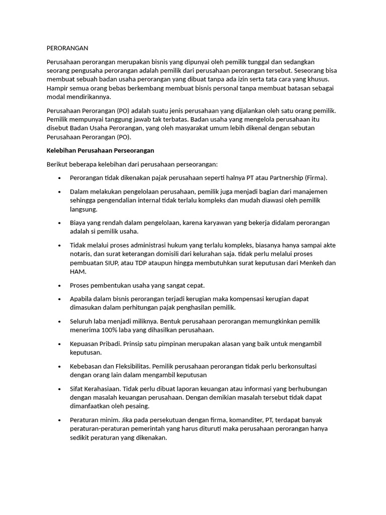 Kelebihan Dan Kelemahan Terhadap Amsing Masing Bentuk Sebuah Usaha | PDF