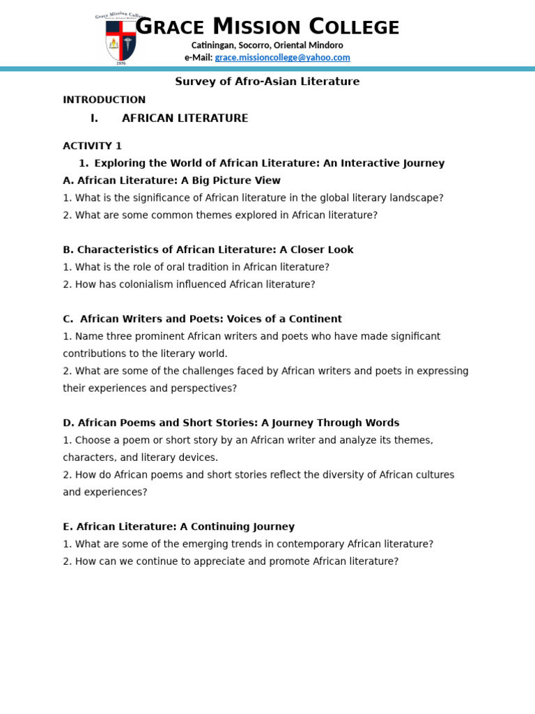 Survey of Afro Asian Literature Act1 | PDF