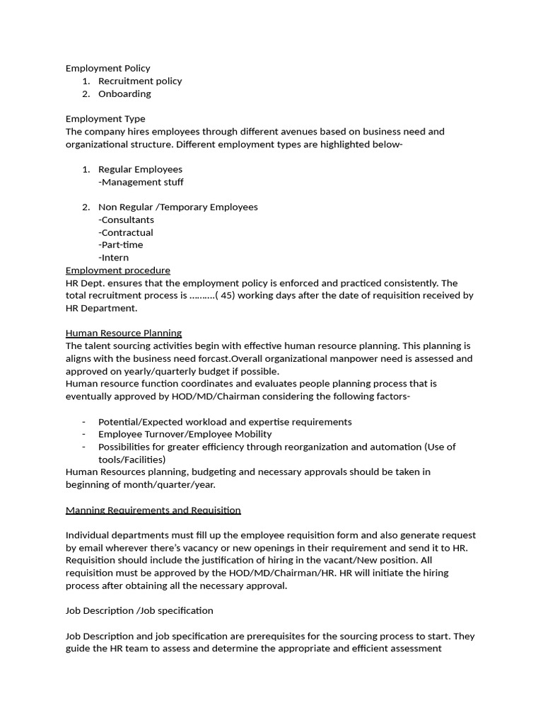 Employment Policy | PDF