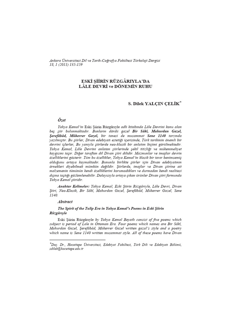 Eski Şiirin Rüzgârıyla'Da Lâle Devri Ve Dönemin Ruhu | PDF