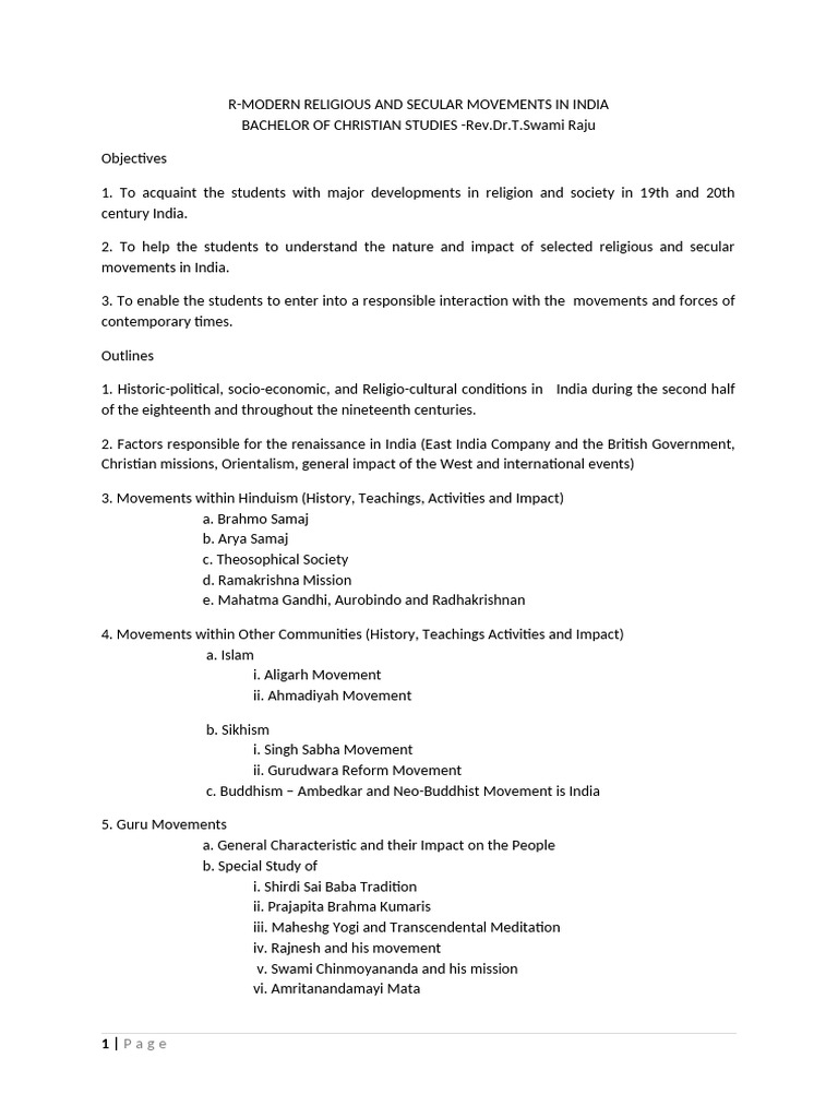 Modern Religious and Secular Movements in India | PDF | Theosophy ...