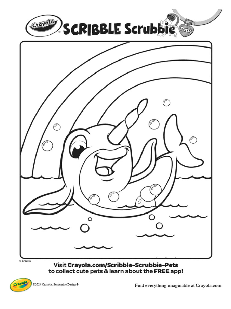 Scribble Scrubbie Pets Narwal - Naomi Coloring Page For Kids | PDF