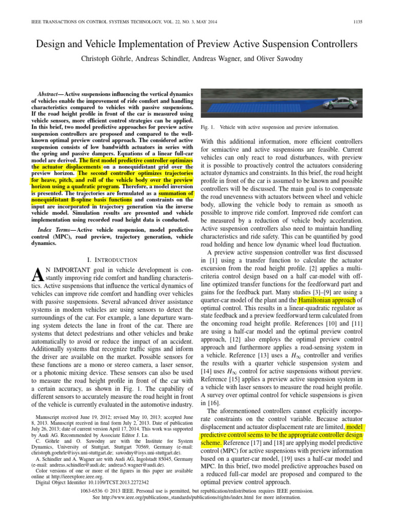 Design and Vehicle Implementation of Preview Active Suspension ...