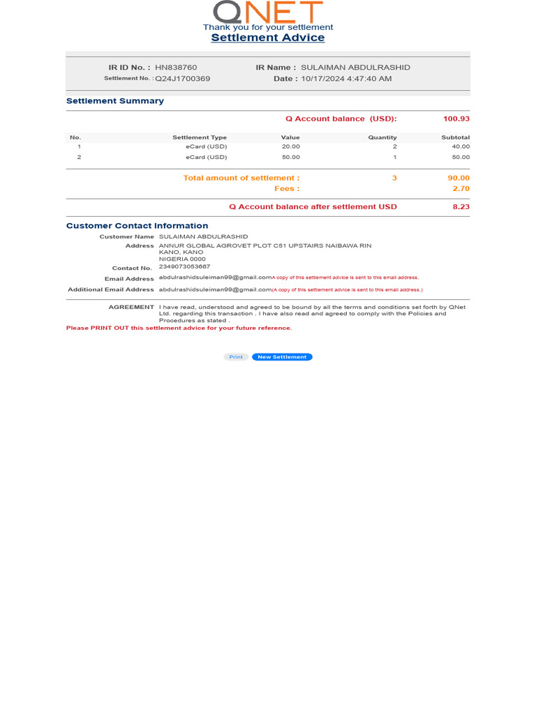 Settlement Summary | PDF