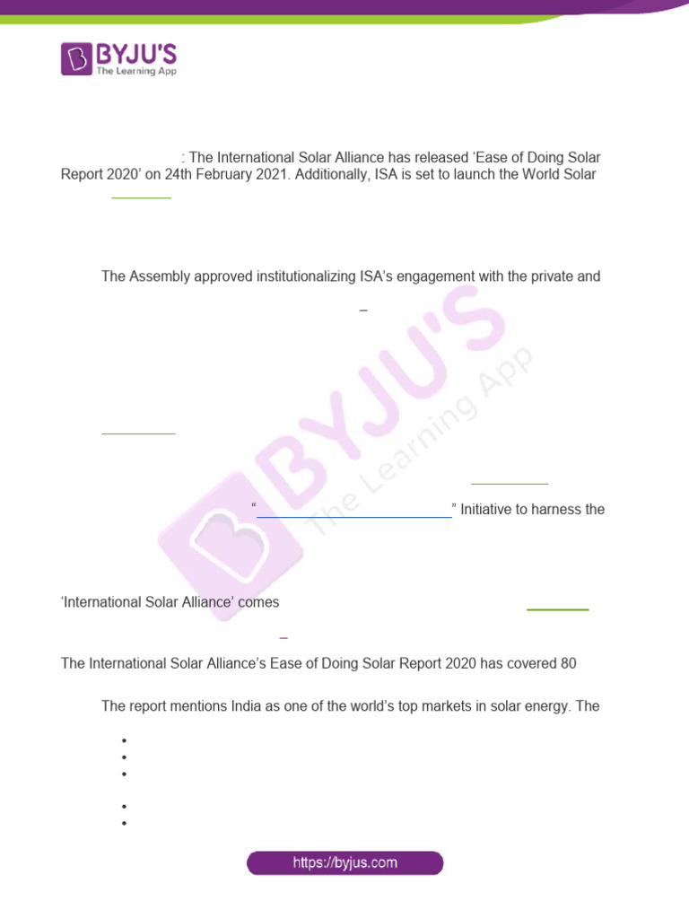 International-Solar-Alliance-UPSC-Notes | PDF | Renewable Energy ...