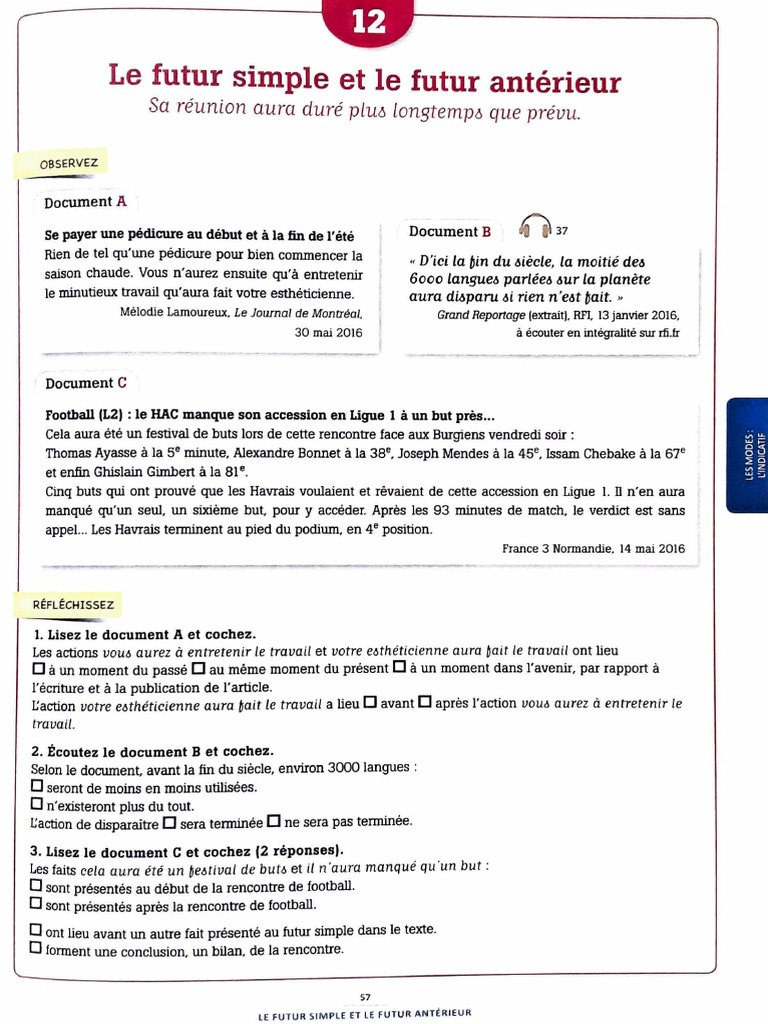 Futur Simple et Antérieur : Exercices PDF | PDF | Syntaxe | Unités ...