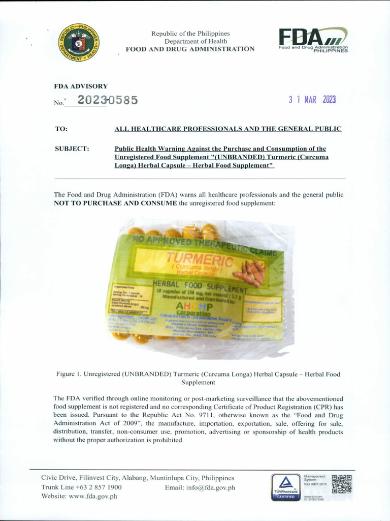 FDA Advisory No.2023 0585 | PDF