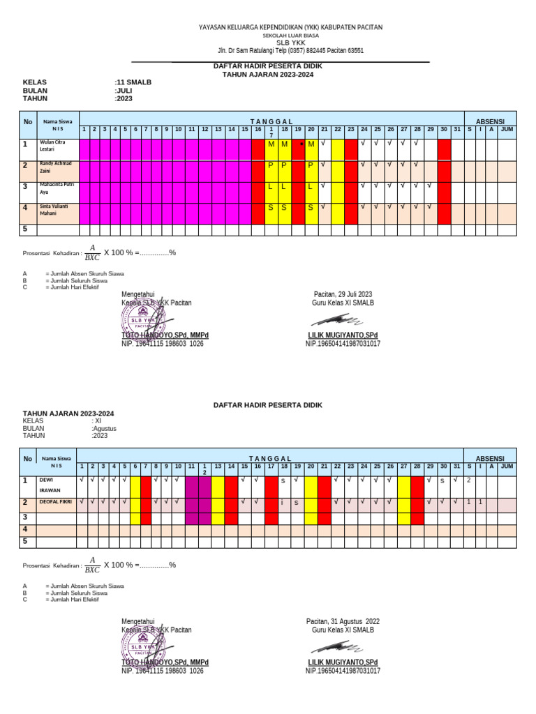 Form Absensi Siswa | PDF