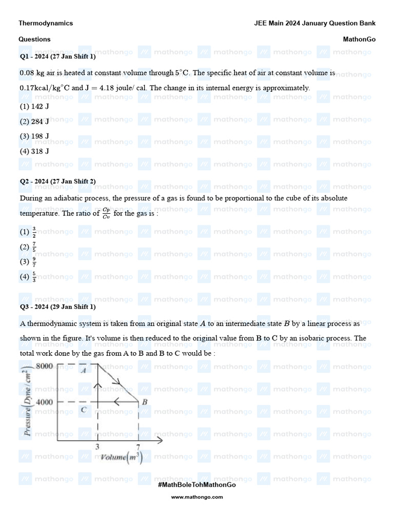 JEE Main 2024 Thermodynamics Questions | PDF | Gases | Scientific Phenomena