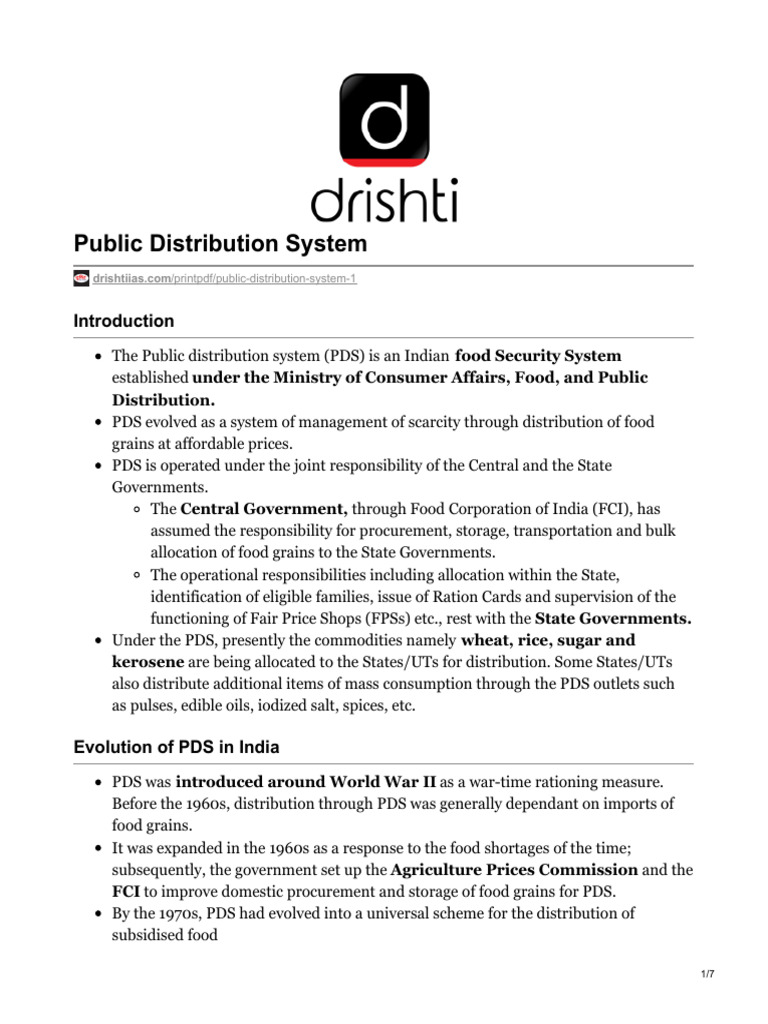 Public Distribution System 1 | PDF | Economies | Economy Of India