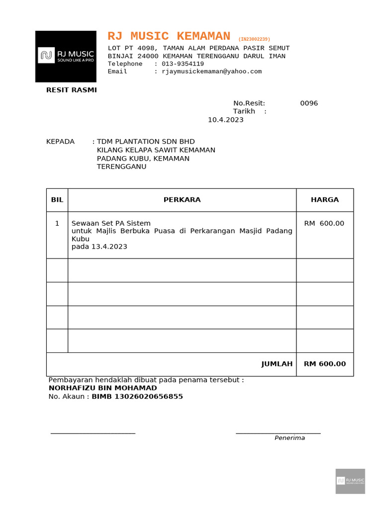 Resit Rasmi Pa Sistem | PDF
