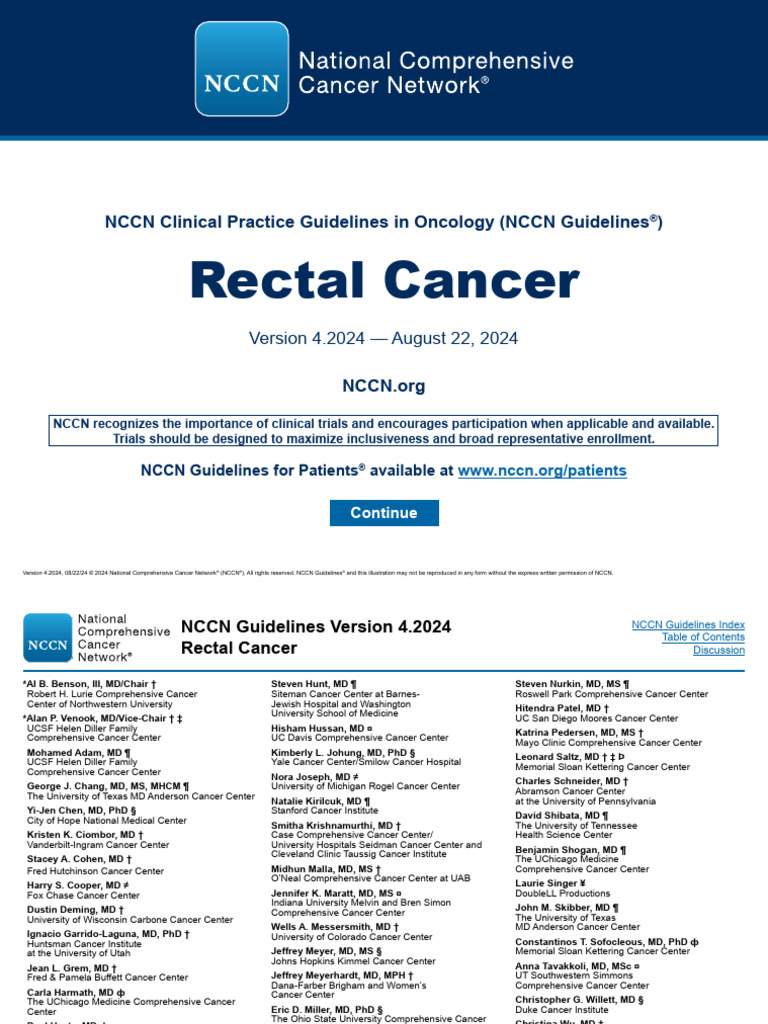 NCCN Rectal Cancer 2024 | PDF | Colorectal Cancer | Medicine