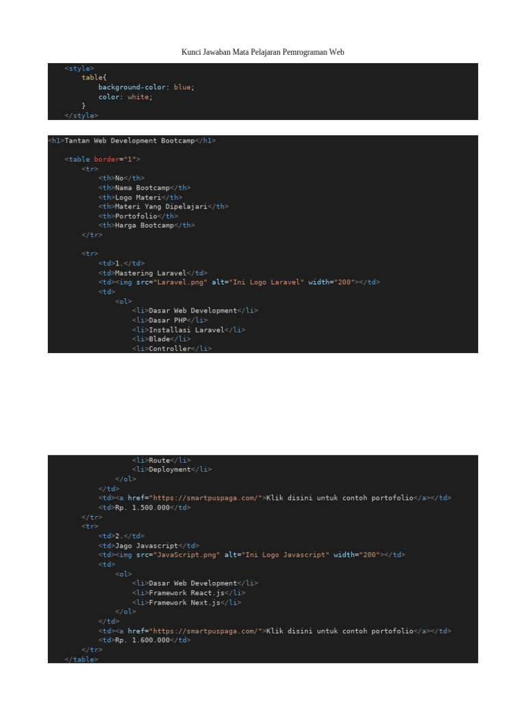 Kunci Jawaban Pemrograman Web | PDF | Technology & Engineering