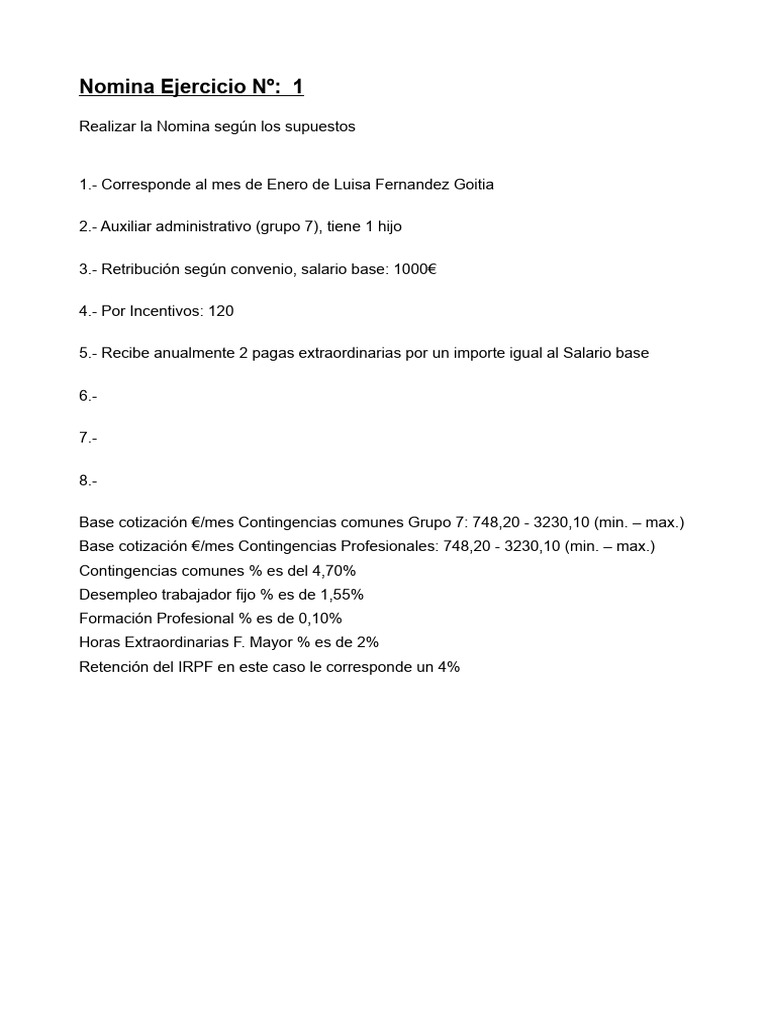 Fol Ejercicios Nominas | PDF | Salario | Desempleo